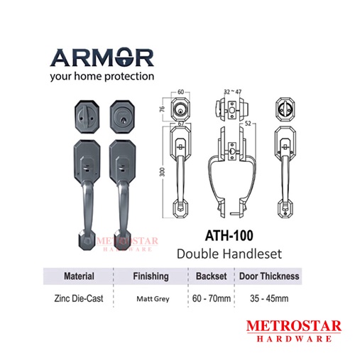 Armor Double Handle Lock Set Matt Grey