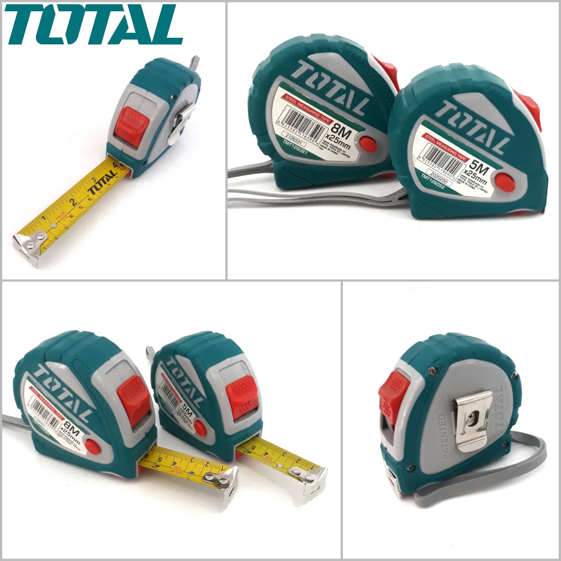 TOTAL 8M/5M X 25MM STEEL MEASURING TAPE