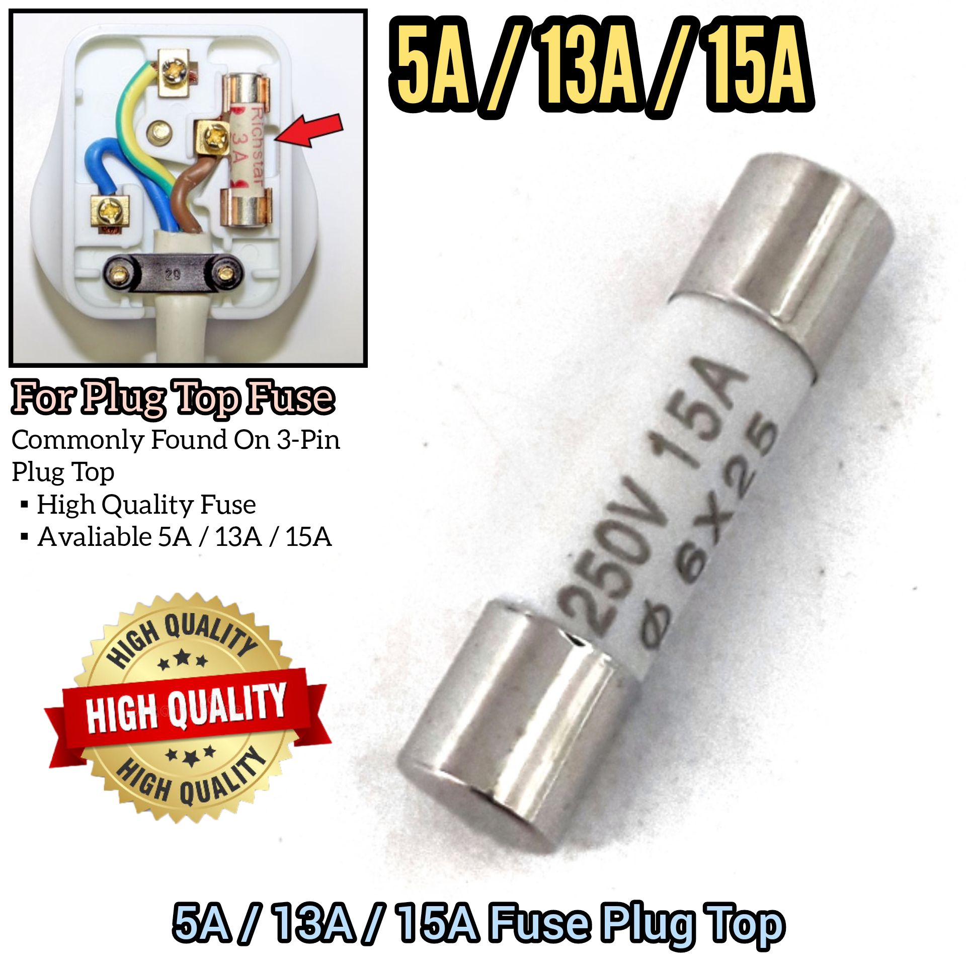 Fuse Plug 5A, 13A, 15A For Home Electrical Appliances Plug Top 1pcs